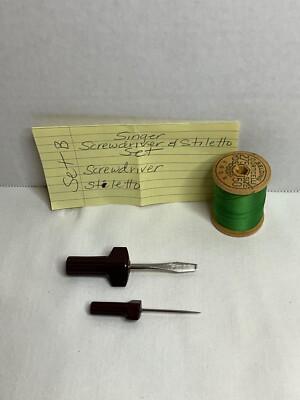 Vintage SINGER Sewing Machine tools in BROWN Screwdriver and Stiletto ...