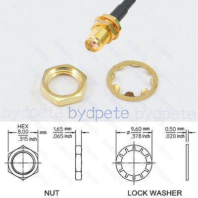 Copper Nut and Lock Washer for SMA female jack connector adapter Gold ...
