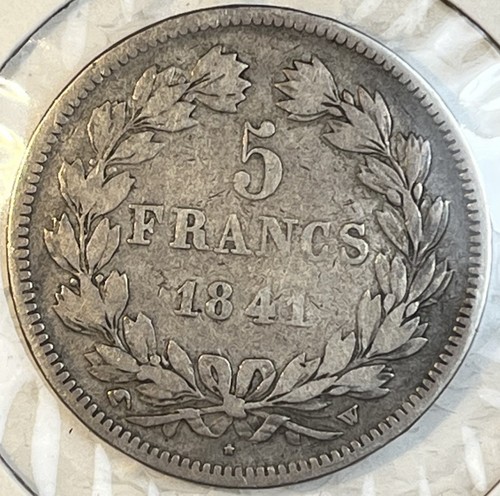 France 1841 W Silver Five 5 Francs VF / XF Condition Coin Louis ...