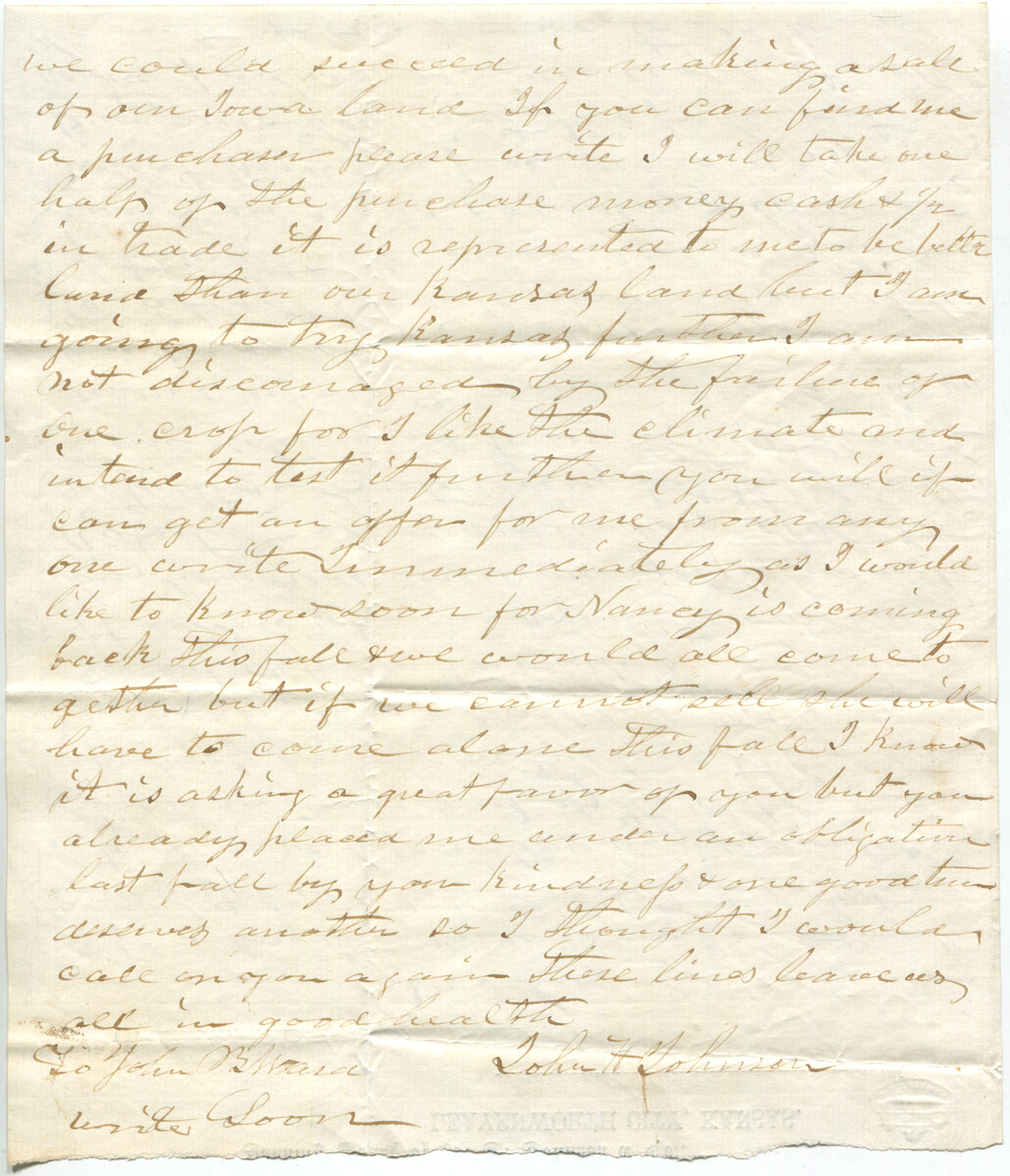 1860 Kansas Farmer Complains about the Severe Drought, Wants to Sell ...