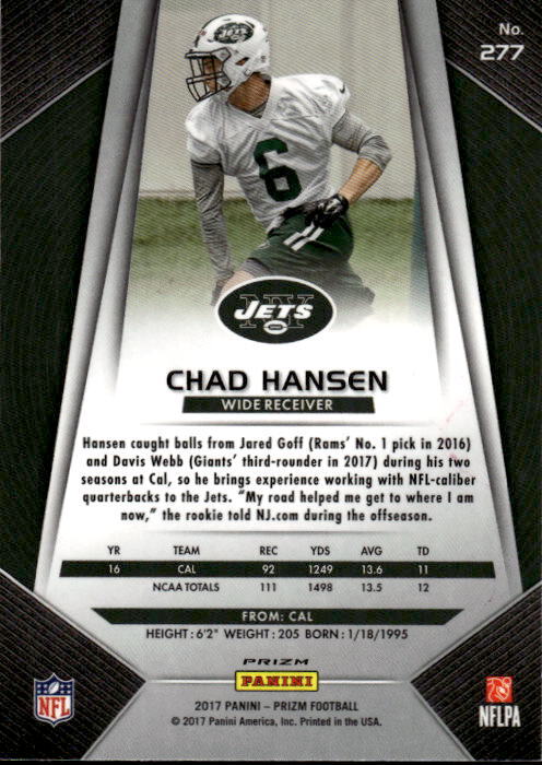 2017 Panini Prizm Chad Hansen #277 Prizm Red, White and Blue New York ...