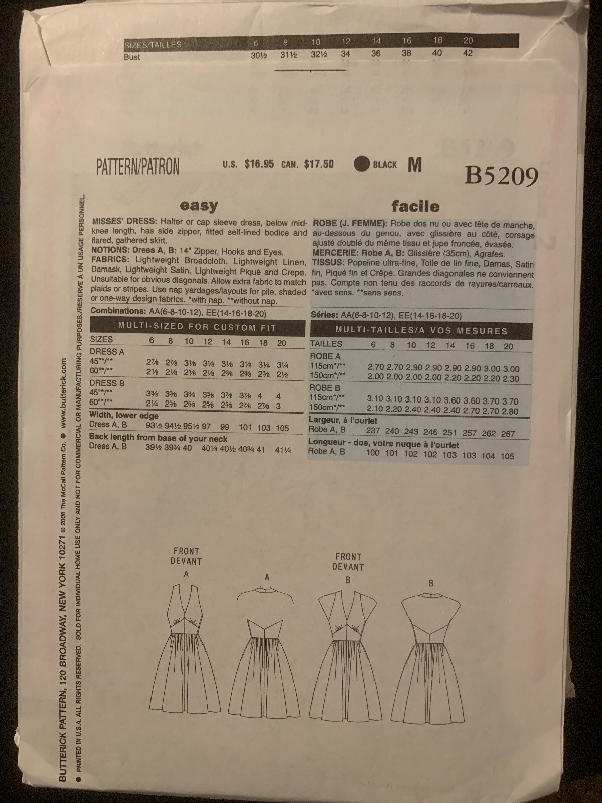 Butterick B5209 Retro Vintage 1947 Misses Dress Sewing Pattern Size 8 ...