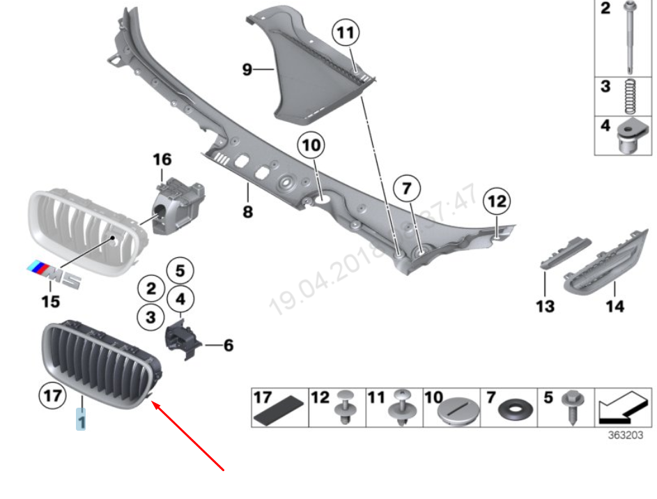 BMW 5 F10 Radiateur Droit Grille Aluminium Mat 51137412326 2015 Nouveau ...