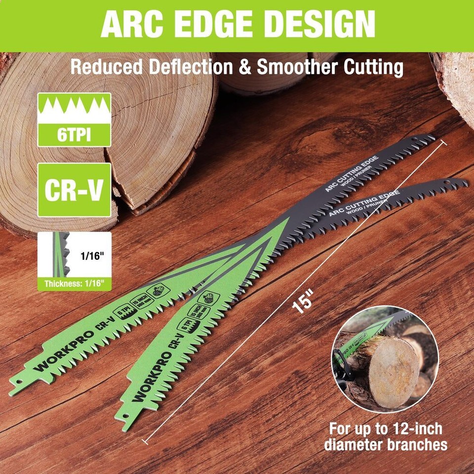WORKPRO 5PCS 15" Wood Pruning Reciprocating Saw Blades Set Arc Cutting ...