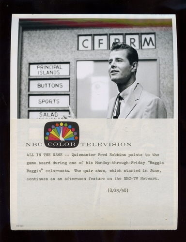 NBC COLOR TV Vintage Promo Photo FRED ROBBINS Press Snipe HAGGIS BAGGIS ...