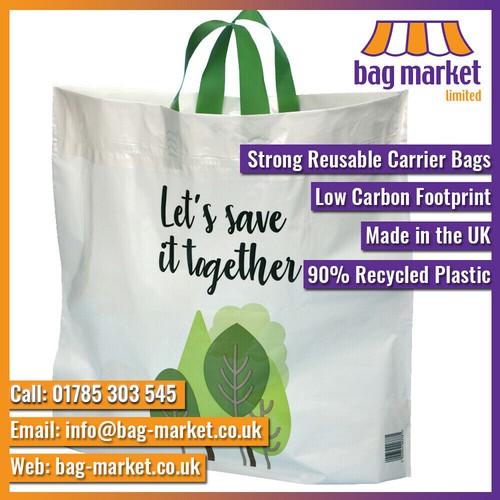 Strong 'Bag for Life' Large Flexi-loop Handle Carriers | 90% Recycled ...