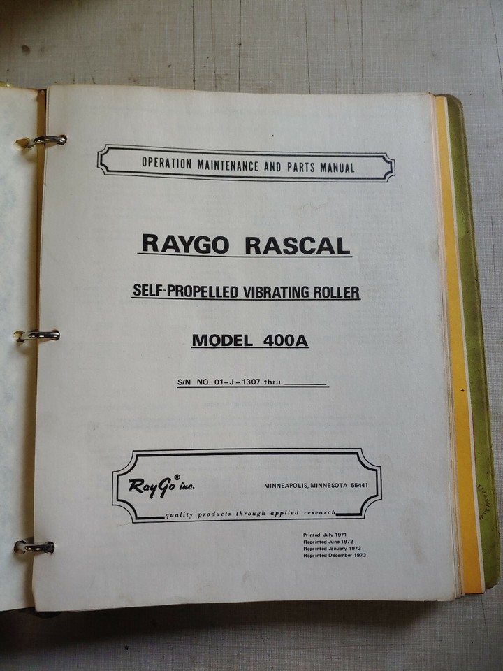 RayGo Rascal Model 400A Ops Maint. and Parts Manual/John Deere Engine ...