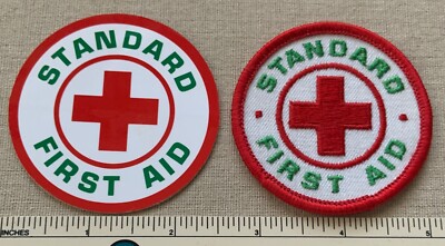 VTG STANDARD FIRST AID Red Cross Boy Scouts DECAL STICKER & PATCH BSA ...