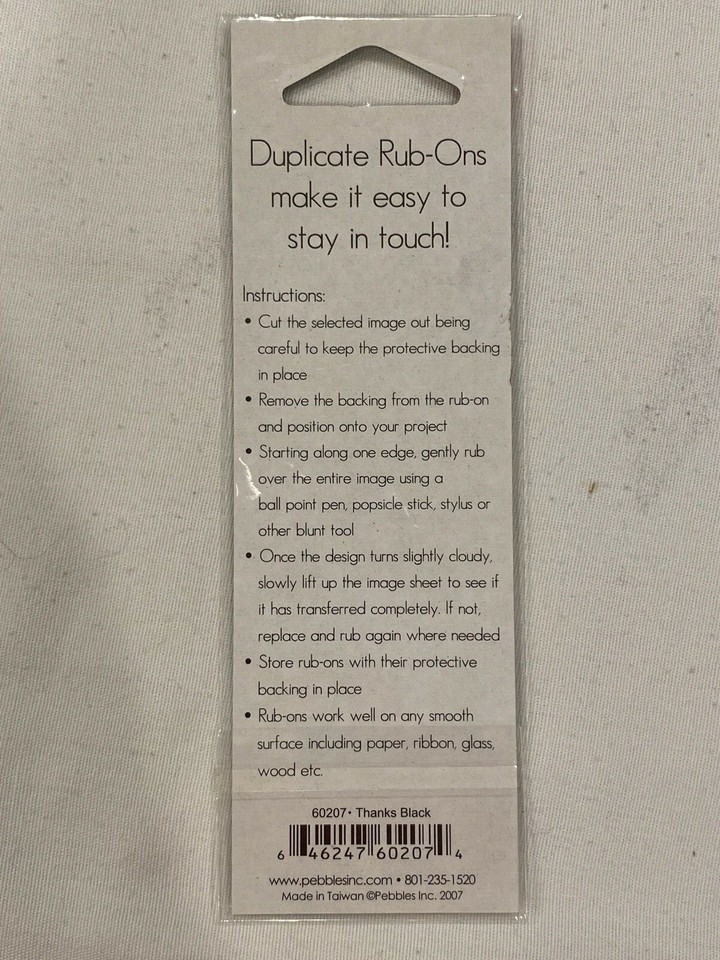 Pebbles Inc. Duplicate Rub-Ons ~ Black ~Thanks ~ Scrapbooking Crafts | eBay