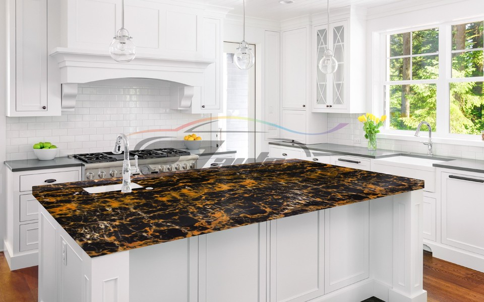 Gloss / Matte Marble Granite Effect Vinyl Wrap Self Adhesive Counter ...