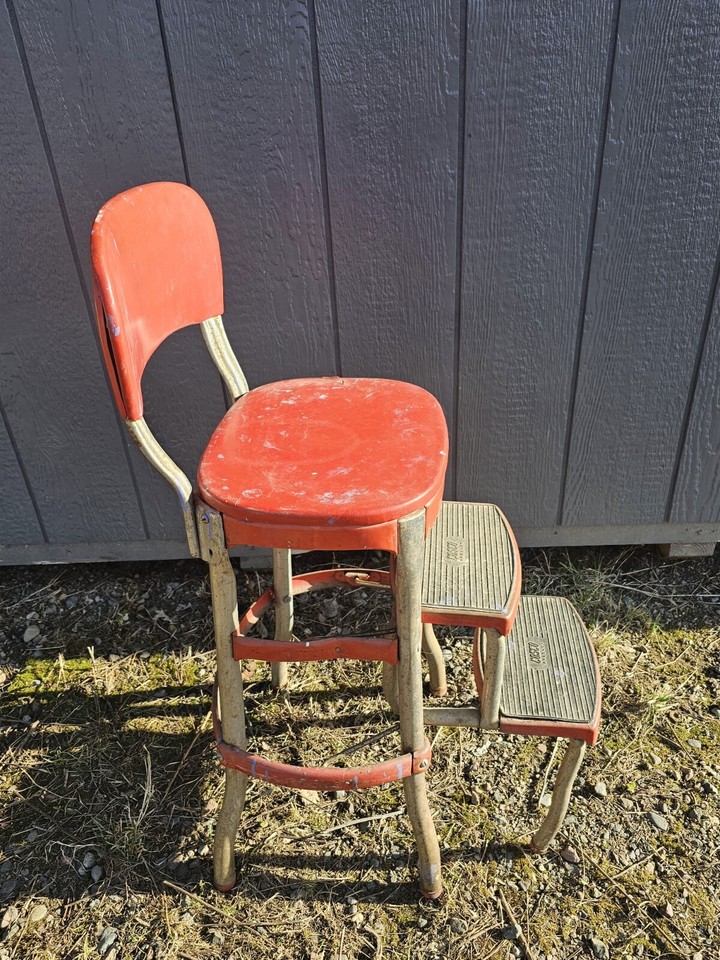 MCM Vintage Red Cosco Kitchen Step Stool Chair Pull Out Steps mid ...