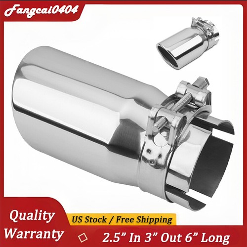 2.5" Inlet 3" Outlet Chrome Stainless Steel Exhaust Tip Tailpipe Clamp ...