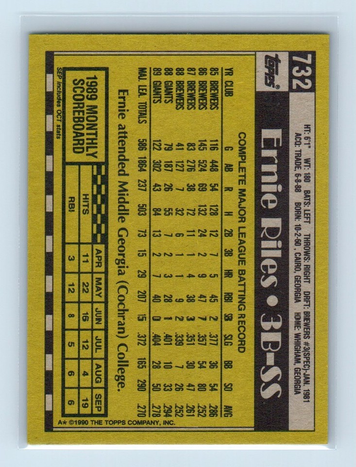 1990 Topps straight from the pack!!! Ernie Riles San Francisco Giants ...
