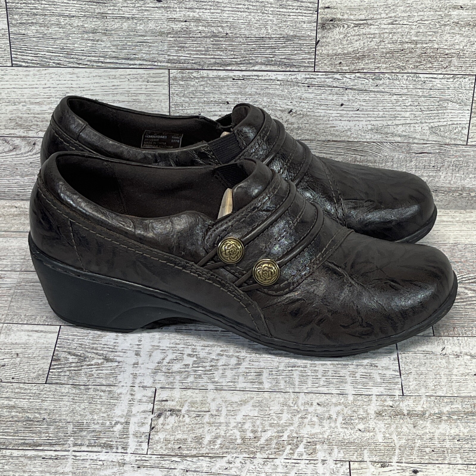 Clarks Collection Brown Leather Slip-on Heels 15260 Women Size 8M | eBay