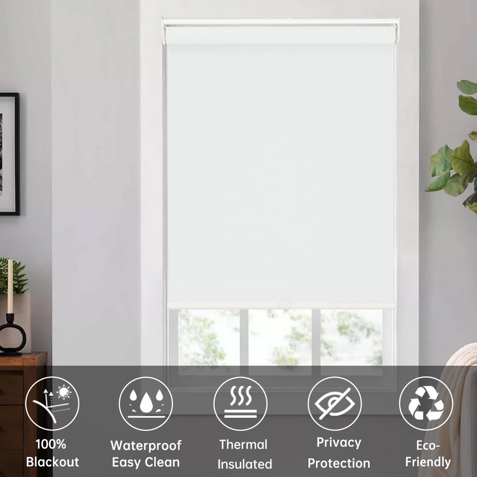 Cordless Blackout Roller Shade Light Blocking Room Darkening Rolled Up ...