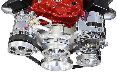 SBC Serpentine Front Runner Pulley Drive Kit Polished/Chrome A/C ...