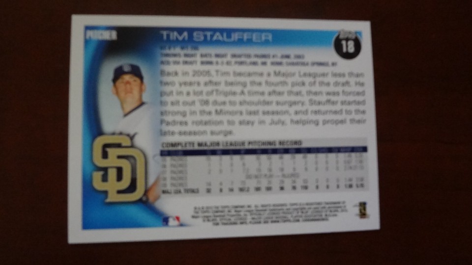 2010 TOPPS #19 TIM STAUFFER BASEBALL CARD | eBay