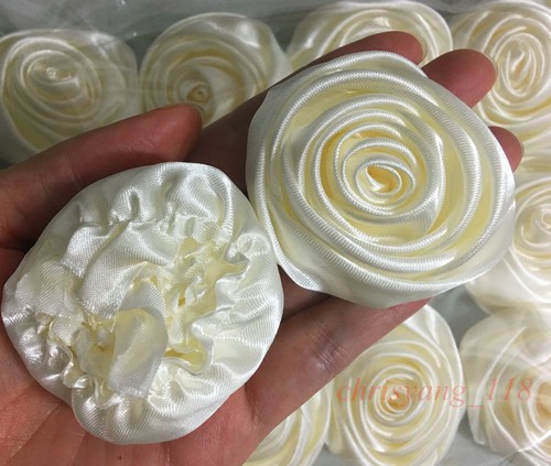 Lot 24pc 50mm 2" Ivory Satin Ribbon Rose Flowers DIY Wedding Bouquet ...
