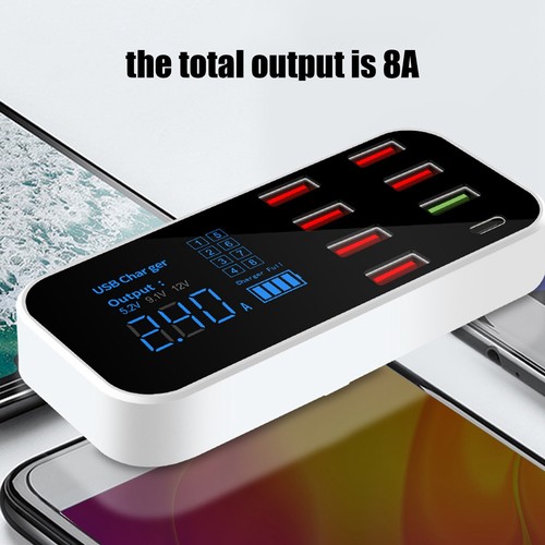 Fast Charging Car USB Charger Station Desktop Multiple Hub 8-Port LCD ...