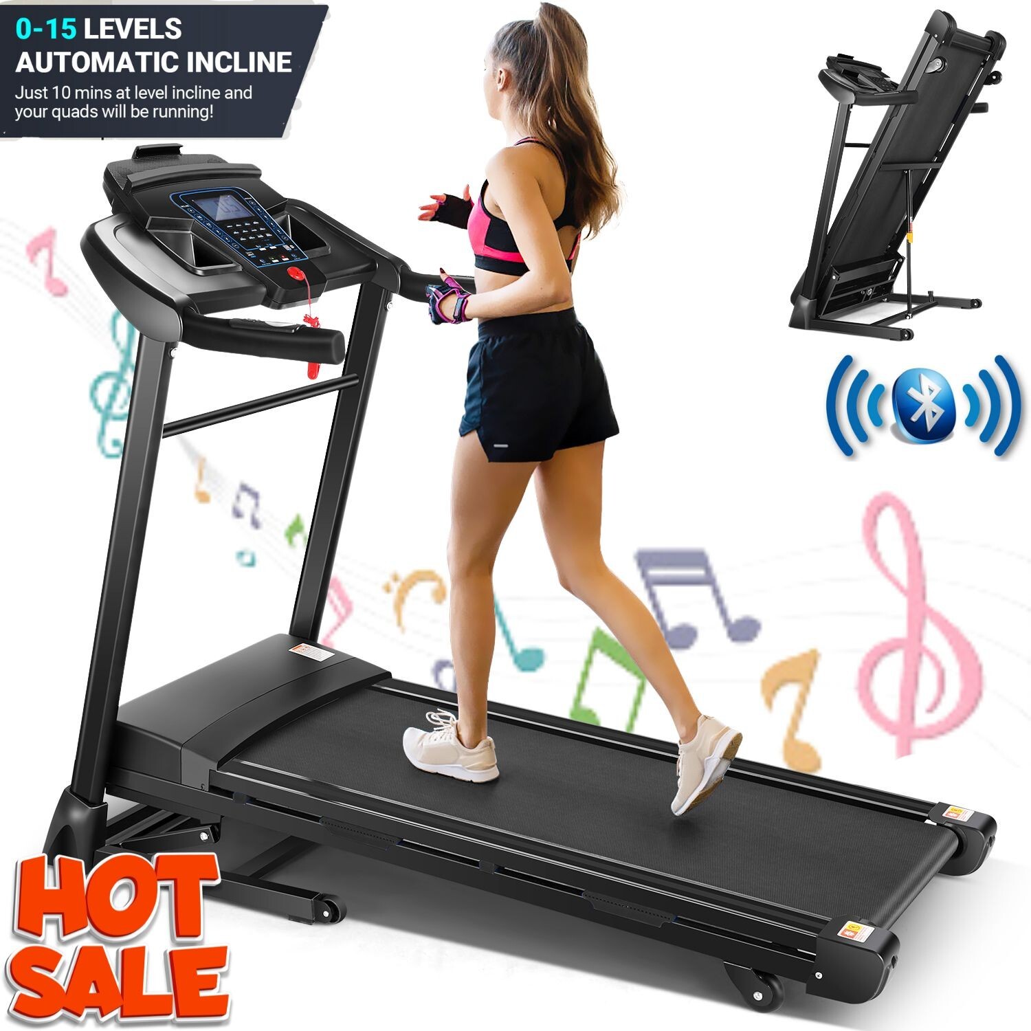 3.25 HP Folding Treadmill with 15% Auto Incline Running Machine for ...