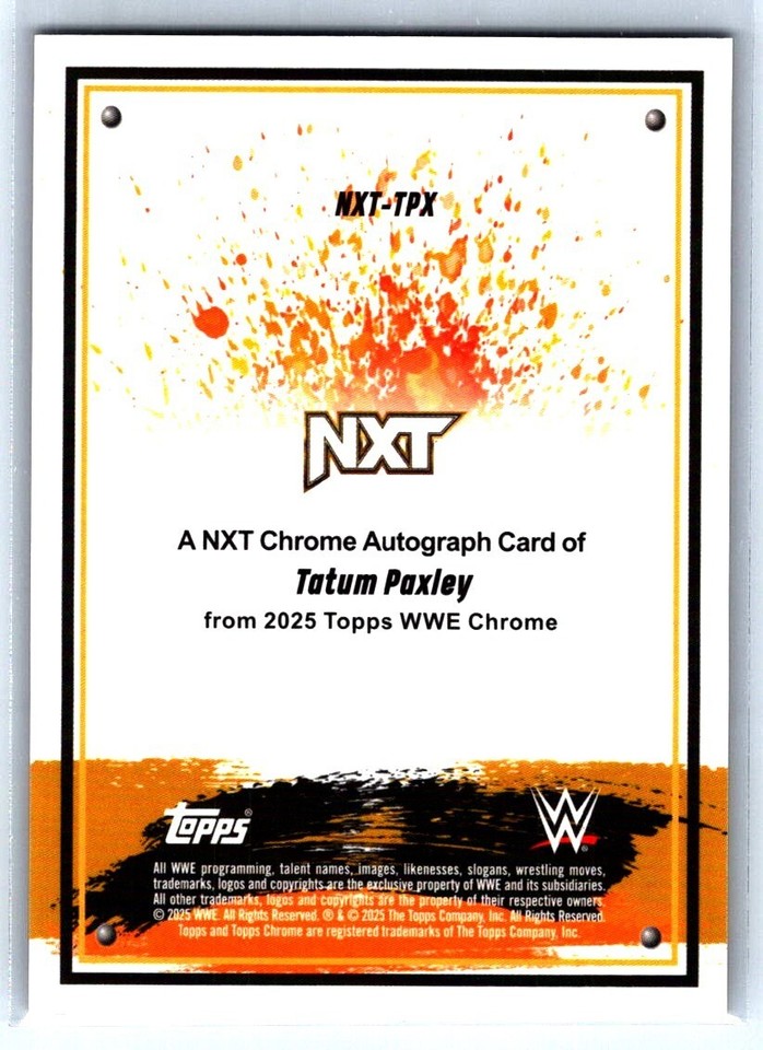 2025 Topps Chrome WWE Tatum Paxley #NXT-TPX Orange Refractor Autograph ...
