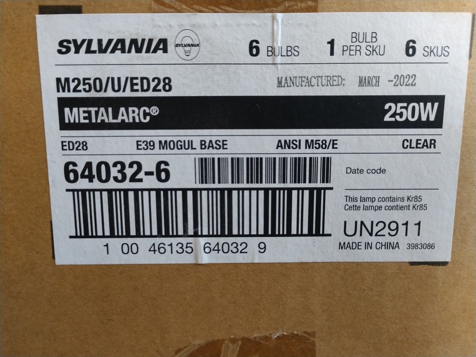 Five bulbs Sylvania 64032 M250/U/ED28 Metalarc HID 250W | eBay