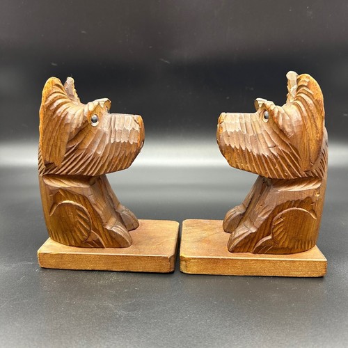 Vtg Terrier Dog Carved Wood Bookends Made in Japan | eBay