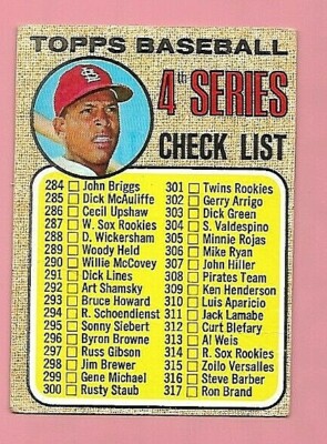 1968 TOPPS 4TH SERIES UNMARKED CHECKLIST BASEBALL CARD #278 | eBay