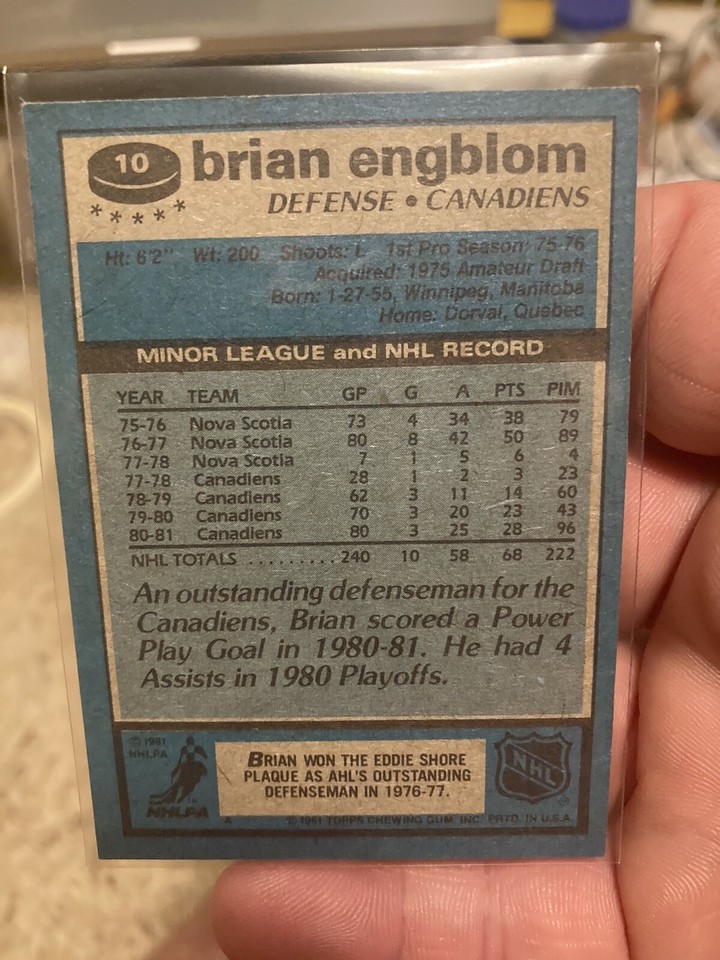 1981-82 Topps Brian Engblom #10 Hockey Montreal Canadiens | eBay