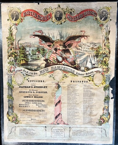 CIVIL WAR BROADSIDE LITHO POSTER 13th NH INFANTRY OFFICERS/PRIVATES ...