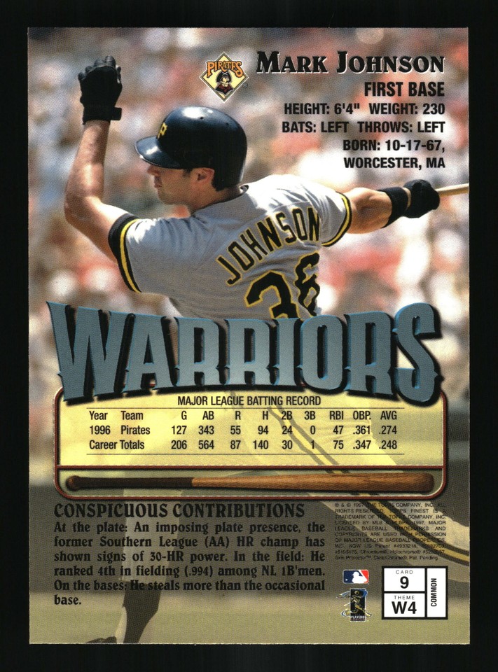 1997 Topps Finest Warriors Mark Johnson #9 Pittsburgh Pirates | eBay