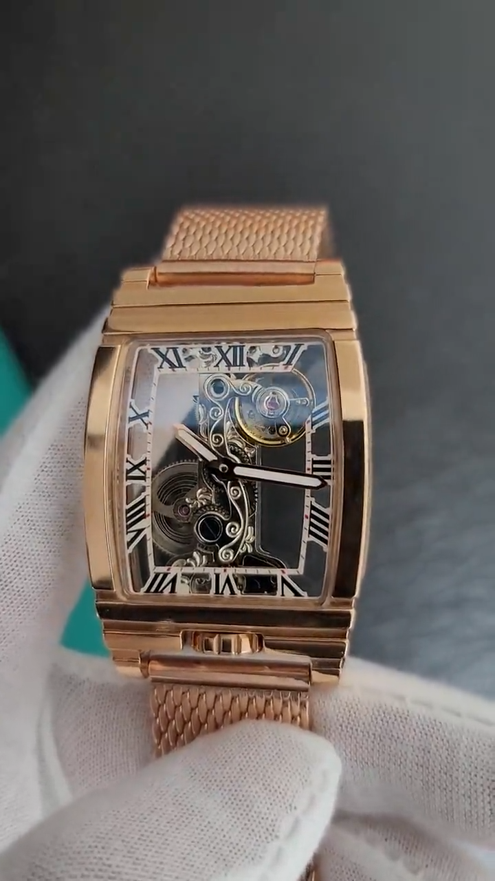 Mens Rose Gold Bridge Manual Mechanical Watch - Orange Leather ...