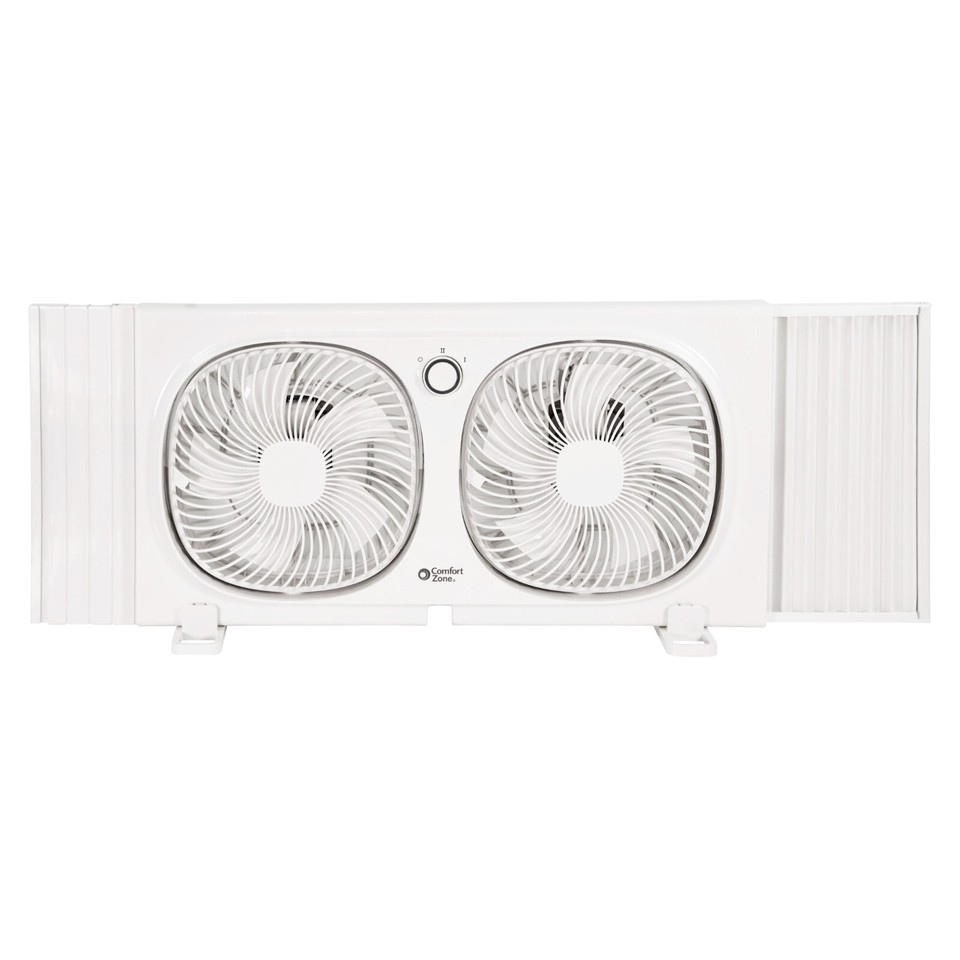 Comfort Zone Twin Window Fan, Individual 180 Degree Rotating Fan Heads ...