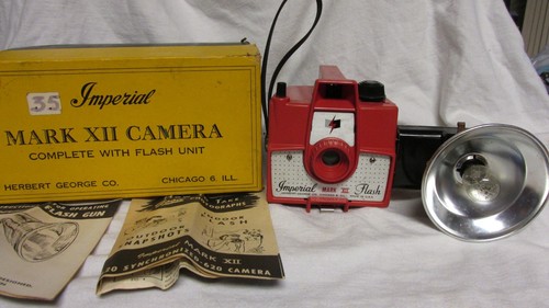 VINTAGE 1950s IMPERIAL MARK XII CAMERA w/ FLASH & BULB & MANUAL & BOX ...