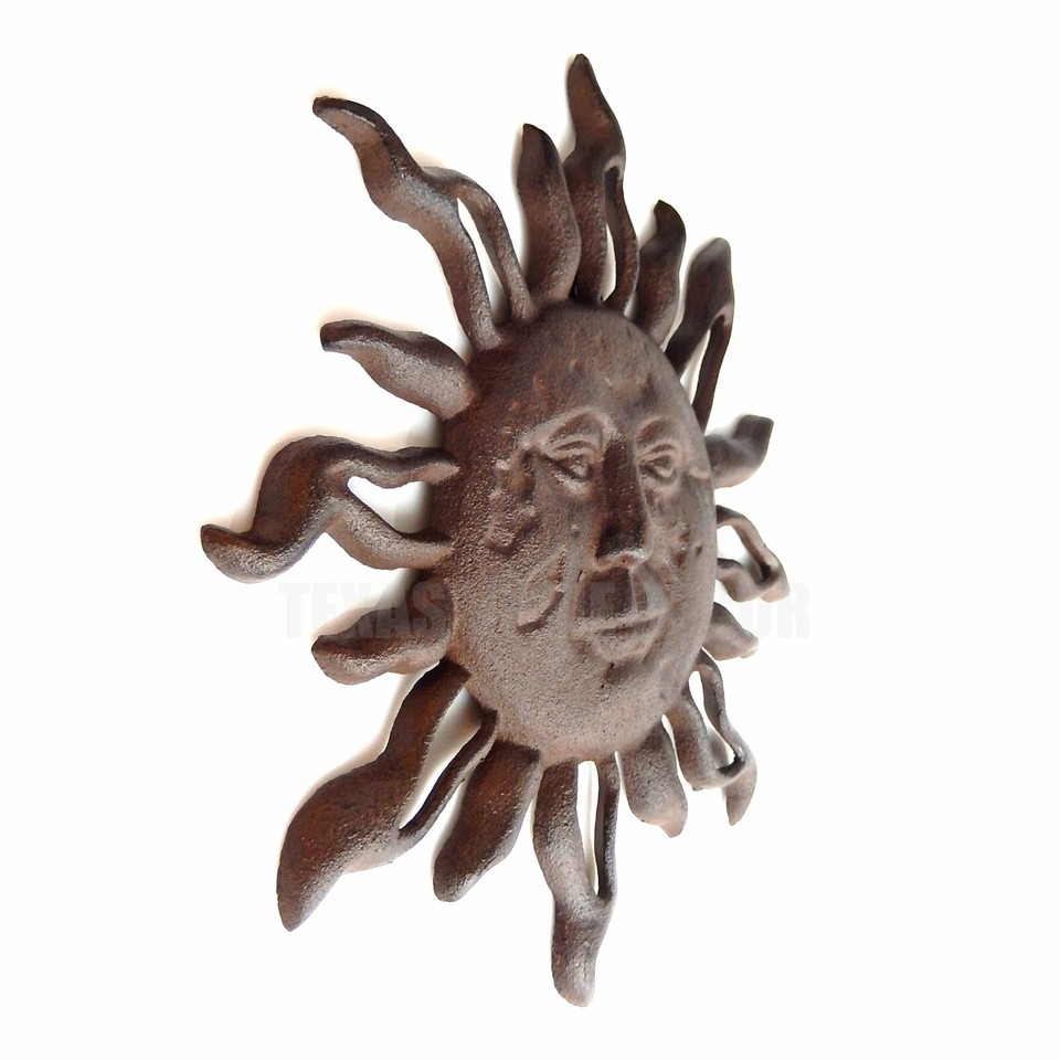 Cast Iron Sun Face Rays Wall Decor Heavy Duty Rustic Antique Brown ...