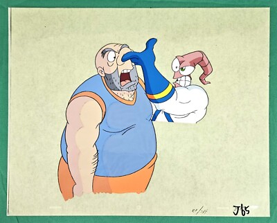 EARTHWORM JIM Animation Production Cel, E.W. JIM Manhandling a Thug ...