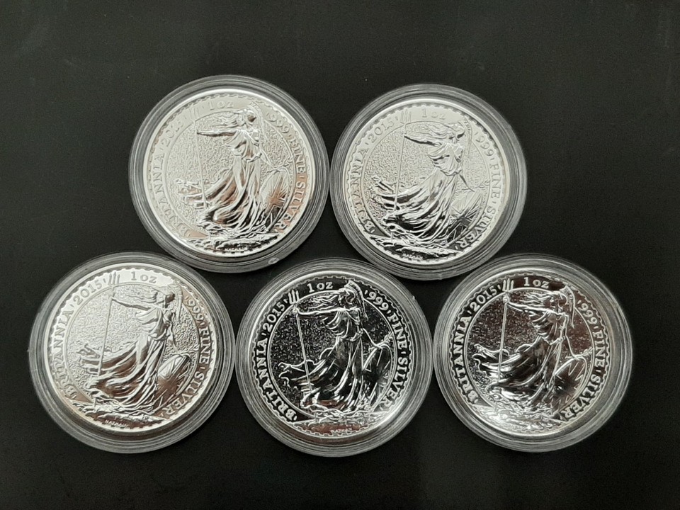 5x 2015 Royal Mint £2 Britannia 1oz 999 Fine Silver Bullion Coins MINT ...