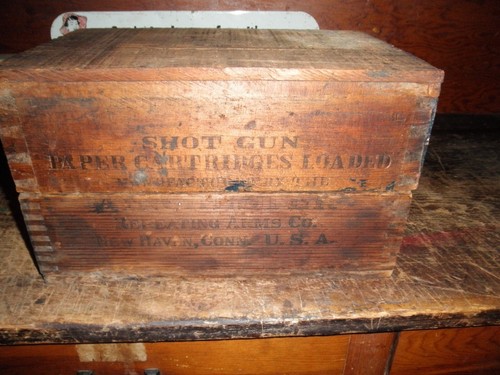 vintage WINCHESTER AMMUNITION PAPER SHOT SHELLS WOODEN BOX CRATE ...