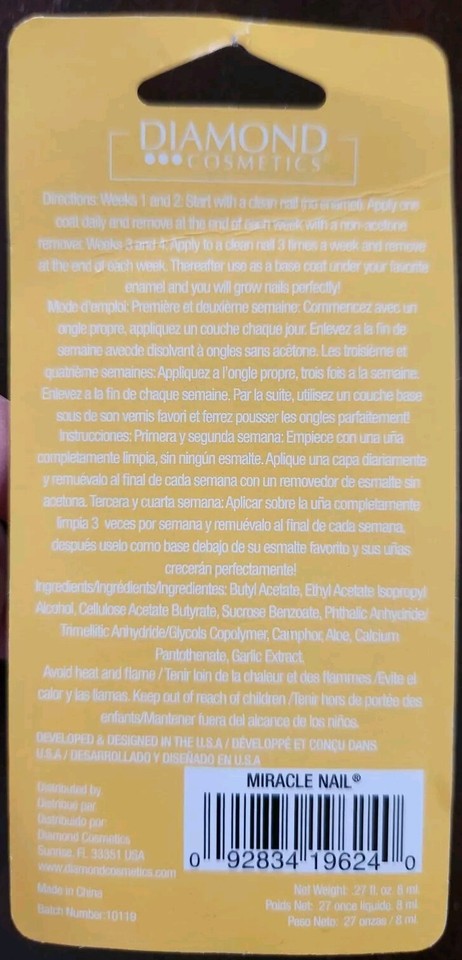 Diamond MIRACLE NAIL Hardener Clear Coat Treatment Polish New Impoved ...