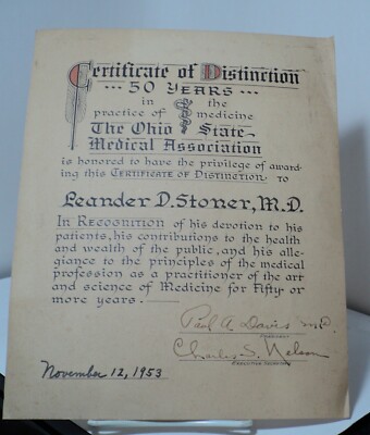 Certificate of Distinction for 50 Years as a Doctor - Ohio State ...