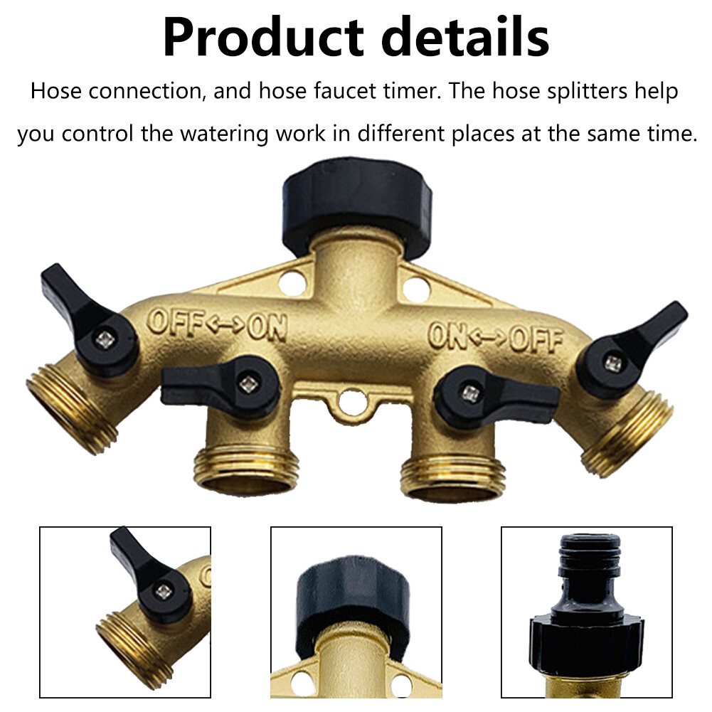 3/4 Inch Hose Splitter Water Way Faucet Separator Solid Brass Heavy ...