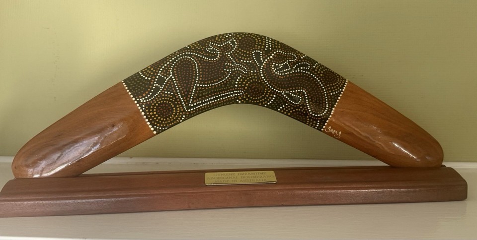 Genuine Dreamtime Aboriginal Wood Boomerang Art 16” with Stand ...