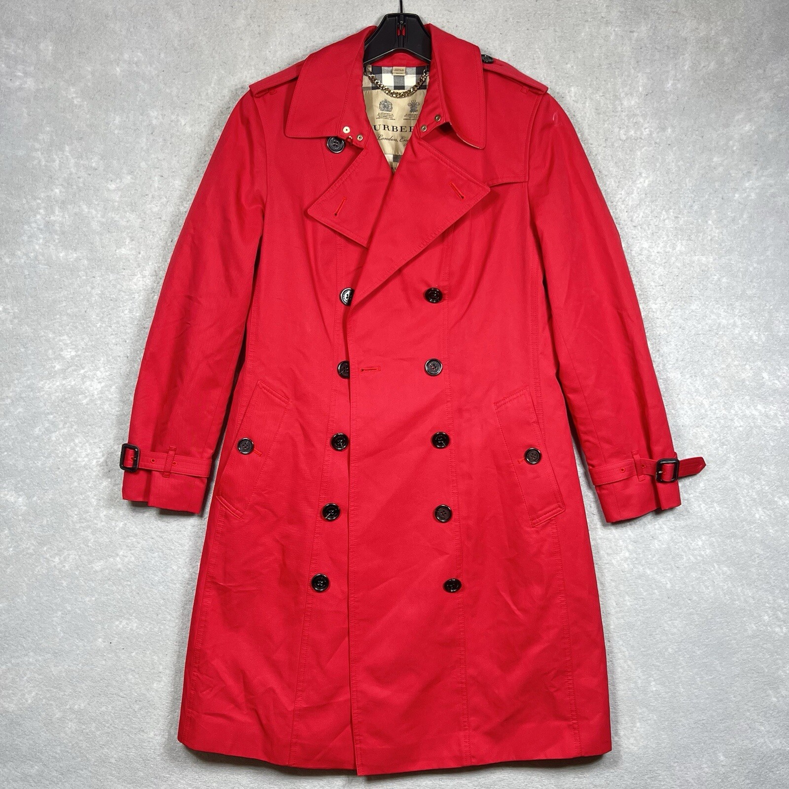 BURBERRY KENSINGTON Trench Coat Nova Check Lined Red Long Jacket Women ...