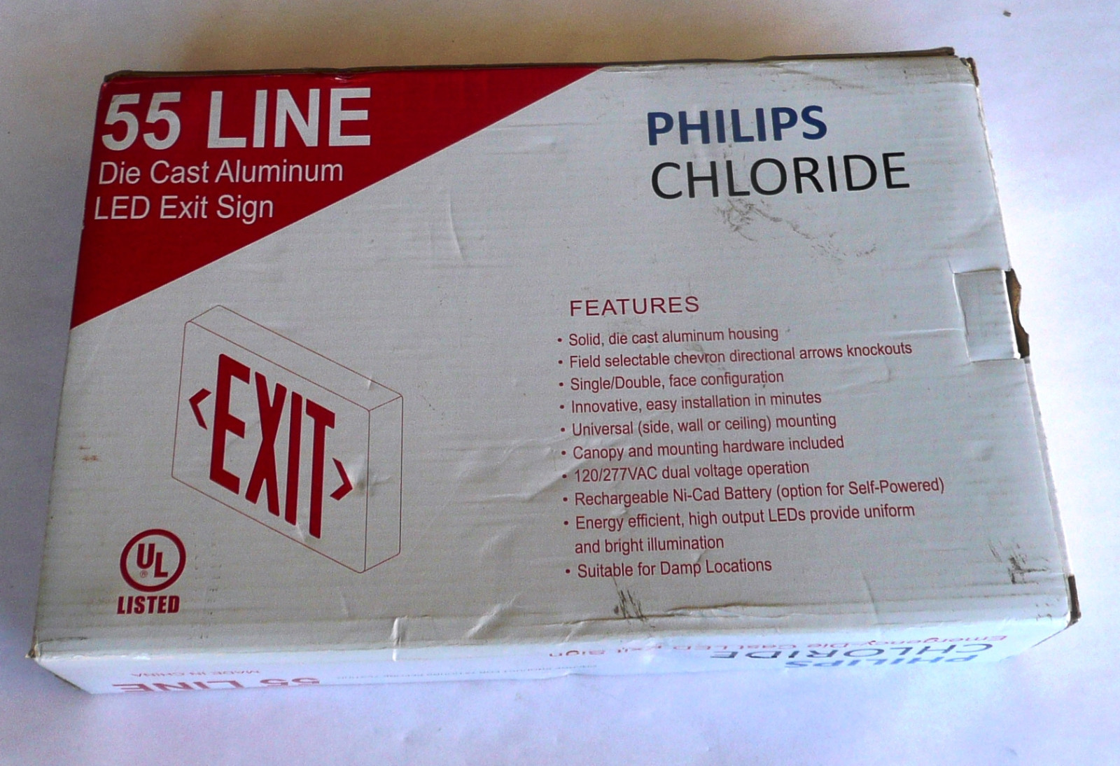 Philips Chloride 55 Line Die Cast Aluminum LED Exit Sign - Red ...