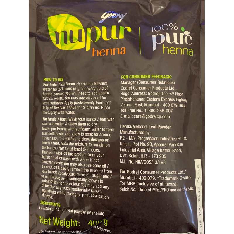 GODREJ Nupur Henna Mehndi Mehandi Herbal Hair Color Colour Hair Dye ...