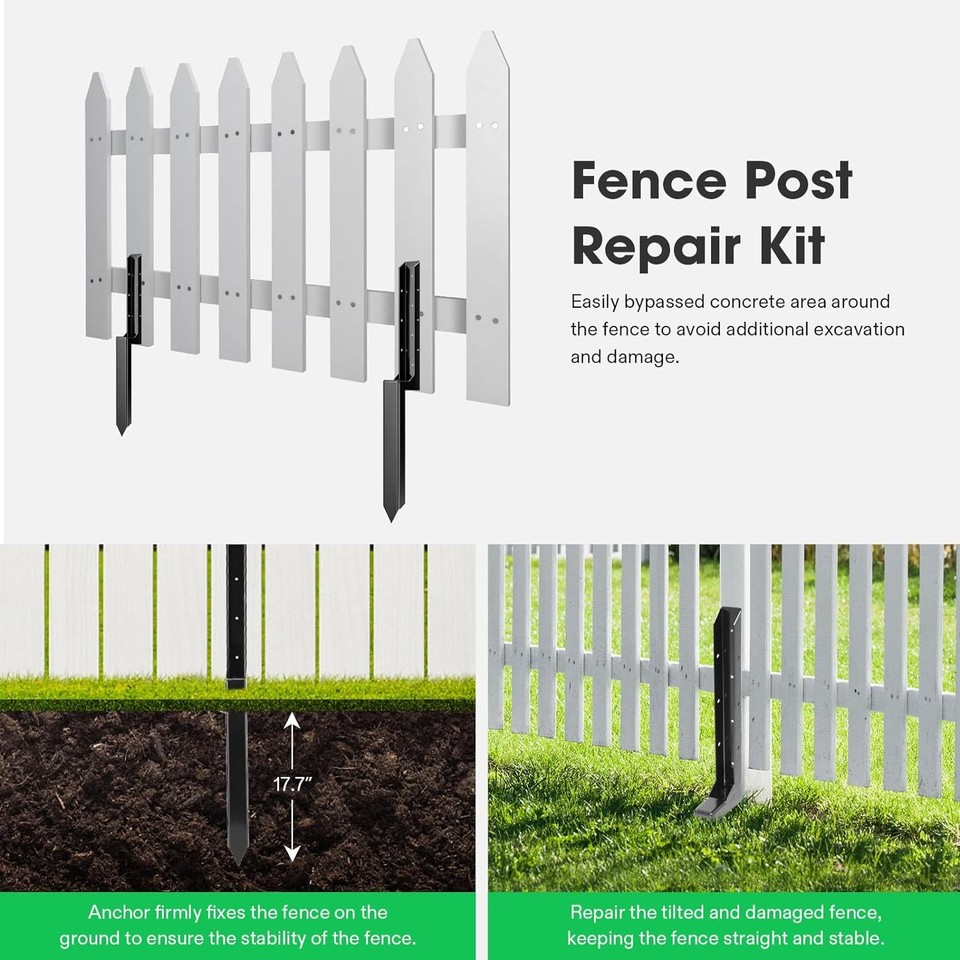 VIVOSUN 6 Pack Wood Fence Post Repair Stakes Kits "H" Design Ground ...