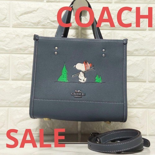 Outlet COACH PEANUTS Snoopy Dempsey Tote 22 Blue Leather Crossbody Bag ...