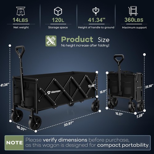 34'' Extra Long Collapsible Wagons Carts Foldable 360LBS Heavy Duty ...