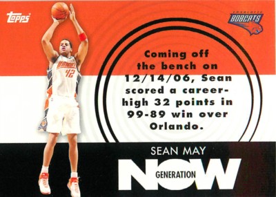 2007-08 TOPPS GENERATION NOW BASKETBALL CARD GN22 SEAN MAY BOBCATS | eBay