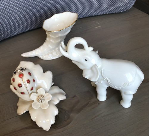 3 Small Lenox Porcelain Figurines Ladybug Elephant And Horn 24k Gold ...